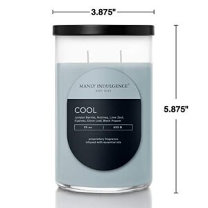 Manly Indulgence Cool Scented Jar Candle, Contemporary Collection, 2 Wick, Blue, 22 oz - Up to 120 Hours Burn