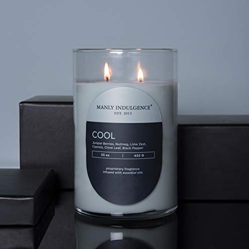 Manly Indulgence Cool Scented Jar Candle, Contemporary Collection, 2 Wick, Blue, 22 oz - Up to 120 Hours Burn