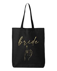 tees & tails bride with ring finger gold printed black tote bag (bride with ring finger (1 qty))