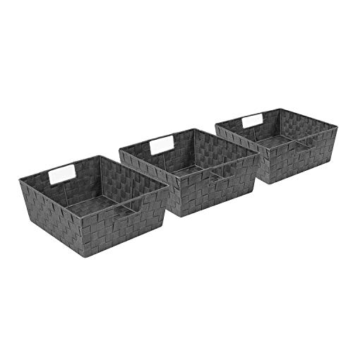 Sorbus Woven Basket Bin Set - Shelf Storage Tote Baskets for Household Items - Stackable with Woven Straps & Built-in Carry Handles (Gray)