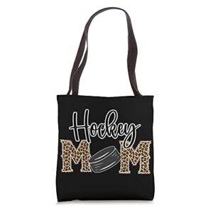 hockey mom leopard print cheetah ice hockey proud mother tote bag