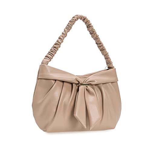 CHARMING TAILOR Elegant Rushed PU Small Handbag for Women Evening Party Retro Bow Clutch Purse (Nude)