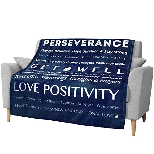 PAVILIA Healing Blanket, Get Well Soon Gift Blanket for Women, Men | Warm Hugs Inspirational Gift, Soft Fleece Throw with Positive Energy, Comfort, Love for Recovery (50x60, Navy Blue)