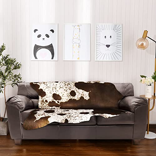 Foxmas Cowhide Rug for Living Room, Cow Print Rug for Bedroom, Faux Cow Hides and Skins for Office, Cow Print Table Runner Throw Rugs, Faux Fur Fabric Rug Animal Print Decor Desk Rug 5.2x6.2 Feet