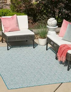 unique loom trellis collection area rug-modern geometric flatweave design, moroccan inspired for indoor/outdoor décor, 5 ft x 8 ft, aqua/ivory