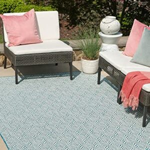 Unique Loom Trellis Collection Area Rug-Modern Geometric Flatweave Design, Moroccan Inspired for Indoor/Outdoor Décor, 5 ft x 8 ft, Aqua/Ivory