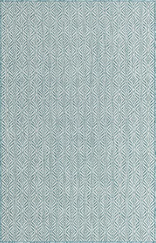 Unique Loom Trellis Collection Area Rug-Modern Geometric Flatweave Design, Moroccan Inspired for Indoor/Outdoor Décor, 5 ft x 8 ft, Aqua/Ivory