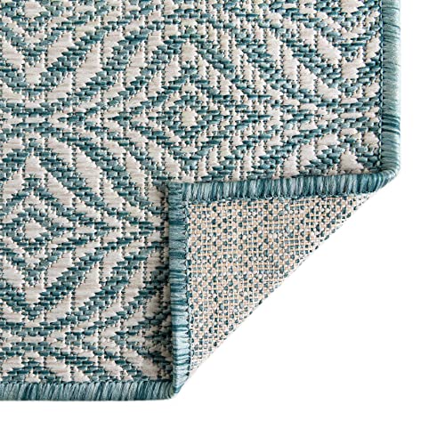 Unique Loom Trellis Collection Area Rug-Modern Geometric Flatweave Design, Moroccan Inspired for Indoor/Outdoor Décor, 5 ft x 8 ft, Aqua/Ivory