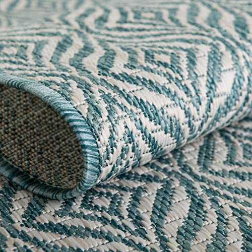 Unique Loom Trellis Collection Area Rug-Modern Geometric Flatweave Design, Moroccan Inspired for Indoor/Outdoor Décor, 5 ft x 8 ft, Aqua/Ivory