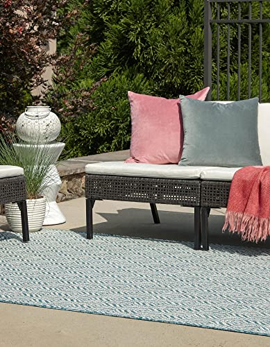 Unique Loom Trellis Collection Area Rug-Modern Geometric Flatweave Design, Moroccan Inspired for Indoor/Outdoor Décor, 5 ft x 8 ft, Aqua/Ivory