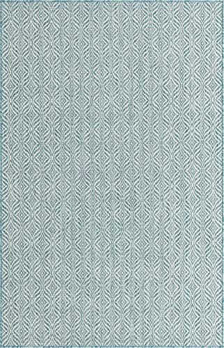 Unique Loom Trellis Collection Area Rug-Modern Geometric Flatweave Design, Moroccan Inspired for Indoor/Outdoor Décor, 5 ft x 8 ft, Aqua/Ivory