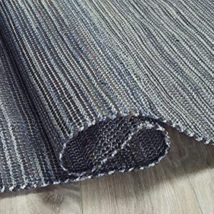 Fab Habitat Area Rug - Hand Woven, Stain Resistant, Pet Friendly - Premium Recycled Polyester Yarn & Reclaimed Rubber - Stripes - Kitchen, Bathroom - Kismet - Denim - 2 x 3 ft