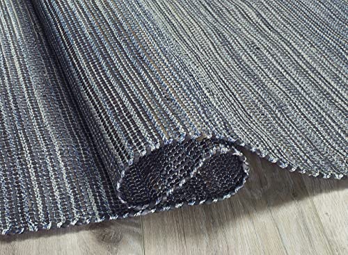 Fab Habitat Area Rug - Hand Woven, Stain Resistant, Pet Friendly - Premium Recycled Polyester Yarn & Reclaimed Rubber - Stripes - Kitchen, Bathroom - Kismet - Denim - 2 x 3 ft