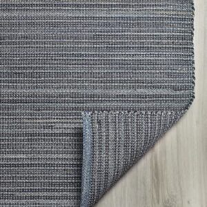 Fab Habitat Area Rug - Hand Woven, Stain Resistant, Pet Friendly - Premium Recycled Polyester Yarn & Reclaimed Rubber - Stripes - Kitchen, Bathroom - Kismet - Denim - 2 x 3 ft