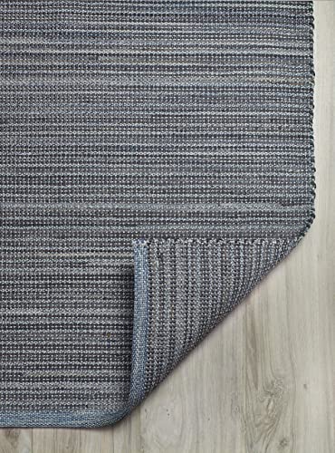 Fab Habitat Area Rug - Hand Woven, Stain Resistant, Pet Friendly - Premium Recycled Polyester Yarn & Reclaimed Rubber - Stripes - Kitchen, Bathroom - Kismet - Denim - 2 x 3 ft