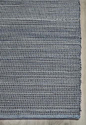 Fab Habitat Area Rug - Hand Woven, Stain Resistant, Pet Friendly - Premium Recycled Polyester Yarn & Reclaimed Rubber - Stripes - Kitchen, Bathroom - Kismet - Denim - 2 x 3 ft