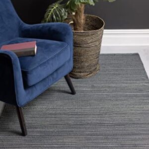 Fab Habitat Area Rug - Hand Woven, Stain Resistant, Pet Friendly - Premium Recycled Polyester Yarn & Reclaimed Rubber - Stripes - Kitchen, Bathroom - Kismet - Denim - 2 x 3 ft