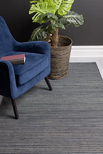 Fab Habitat Area Rug - Hand Woven, Stain Resistant, Pet Friendly - Premium Recycled Polyester Yarn & Reclaimed Rubber - Stripes - Kitchen, Bathroom - Kismet - Denim - 2 x 3 ft