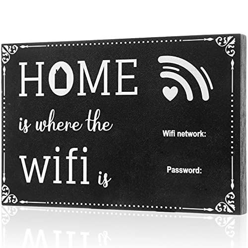 WiFi Pattern Password Sign Table Decors Home Wood Framed Sign Table Centerpieces Decoration Wooden Hanging Board Craft Topper Letter Welcome Party Wood Photo Block Holder Plaque for Home and Business