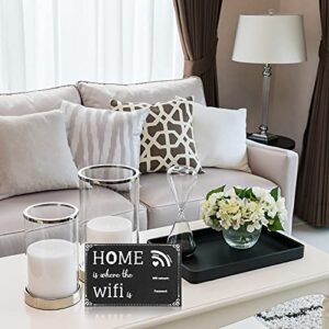 WiFi Pattern Password Sign Table Decors Home Wood Framed Sign Table Centerpieces Decoration Wooden Hanging Board Craft Topper Letter Welcome Party Wood Photo Block Holder Plaque for Home and Business