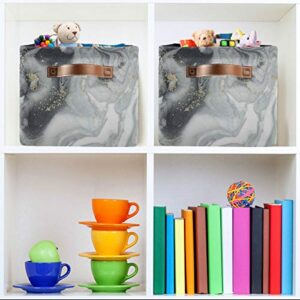 Storage Basket Cube Abstract Marble Texture Large Collapsible Toys Storage Box Bin Laundry Organizer for Closet Shelf Nursery Kids Bedroom,15x11x9.5 in,2 Pack