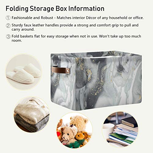 Storage Basket Cube Abstract Marble Texture Large Collapsible Toys Storage Box Bin Laundry Organizer for Closet Shelf Nursery Kids Bedroom,15x11x9.5 in,2 Pack