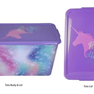 SIMPLYKLEEN 14.5-gal. Plastic Storage Containers with Rainbow Unicorn Print Lids, Reusable Stacking StorageChest for Girls, (4 Pack) Made in the USA