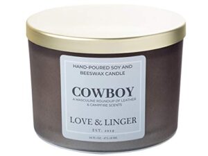 leather scented candles | campfire scented candles | luxury soy & beeswax candles for home | 16 oz. large jar 3 wick candle | masculine candle | manly candles for home | scented candles for men