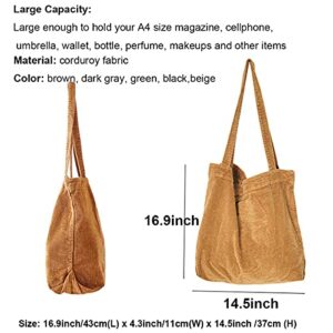 Women Shoulder Handbags Soft Corduroy Casual Hobo Bags Large Tote Bag Travel Satchel Shopping Bag for Women (Beige)