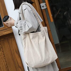 Women Shoulder Handbags Soft Corduroy Casual Hobo Bags Large Tote Bag Travel Satchel Shopping Bag for Women (Beige)