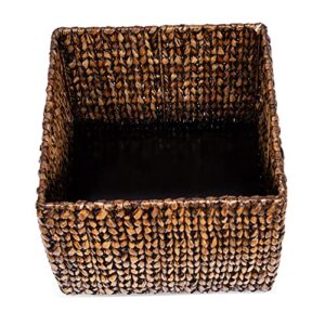 BirdRock Home Storage Cube Box with Lid - Brown Wash Seagrass - Hand Woven Container for Blankets Pillows - Sturdy Metal Frame