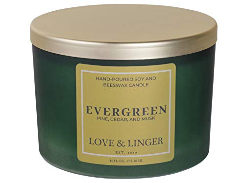 Evergreen Candle | Pine Candle | Luxury Soy & Beeswax Scented Candles for Home | 16 oz. Large Jar Candles | Christmas Candles | Winter Candle | Organic Gifts for Her