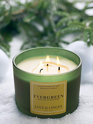 Evergreen Candle | Pine Candle | Luxury Soy & Beeswax Scented Candles for Home | 16 oz. Large Jar Candles | Christmas Candles | Winter Candle | Organic Gifts for Her