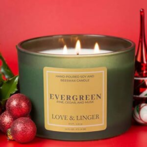 Evergreen Candle | Pine Candle | Luxury Soy & Beeswax Scented Candles for Home | 16 oz. Large Jar Candles | Christmas Candles | Winter Candle | Organic Gifts for Her