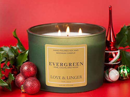 Evergreen Candle | Pine Candle | Luxury Soy & Beeswax Scented Candles for Home | 16 oz. Large Jar Candles | Christmas Candles | Winter Candle | Organic Gifts for Her