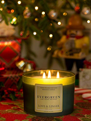 Evergreen Candle | Pine Candle | Luxury Soy & Beeswax Scented Candles for Home | 16 oz. Large Jar Candles | Christmas Candles | Winter Candle | Organic Gifts for Her