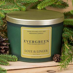 Evergreen Candle | Pine Candle | Luxury Soy & Beeswax Scented Candles for Home | 16 oz. Large Jar Candles | Christmas Candles | Winter Candle | Organic Gifts for Her