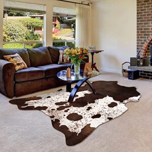 quenlife cowhide rug for living room, soft cow print rug cute cow rug for bedroom, cow hide rug faux animal rug for western home theme room decor, white and browm, 5.2 x 6.2 ft