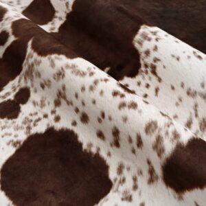 Quenlife Cowhide Rug for Living Room, Soft Cow Print Rug Cute Cow Rug for Bedroom, Cow Hide Rug Faux Animal Rug for Western Home Theme Room Decor, White and Browm, 5.2 x 6.2 ft