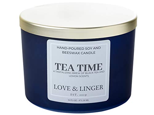 Black Tea Candles | Lemon Tea Candles Scented | Luxury Soy & Beeswax Candles for Home | 16 oz. Large Jar 3 Wick Candle | Scented Tea Candles | Cool Candles For Women | Summer Scented Candle