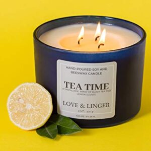 Black Tea Candles | Lemon Tea Candles Scented | Luxury Soy & Beeswax Candles for Home | 16 oz. Large Jar 3 Wick Candle | Scented Tea Candles | Cool Candles For Women | Summer Scented Candle