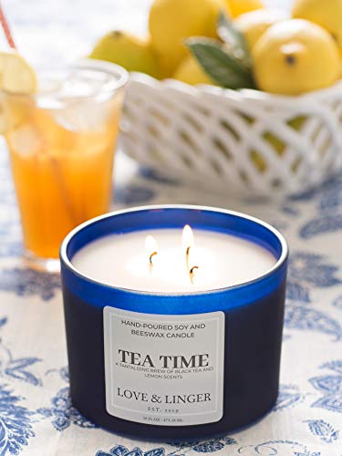 Black Tea Candles | Lemon Tea Candles Scented | Luxury Soy & Beeswax Candles for Home | 16 oz. Large Jar 3 Wick Candle | Scented Tea Candles | Cool Candles For Women | Summer Scented Candle