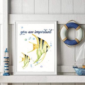 SUUURA-OO Inspirational Words Texture of Dreams Watercolor Sea marine life Art Print Set of 6 (8”X10”), Sea Turtle Seahorse fish whale Jellyfish Watercolor Wall Poster, Blue Ocean Theme Nursery Kids Room Wall Decor