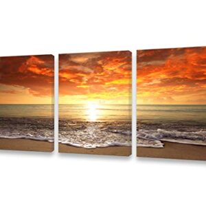 S0134 Canvas Prints Wall Art Sunset Ocean Beach Pictures Photo Paintings for Kids RoomLiving Room Bedroom Home Decorations Stretched and Framed Seascape Waves Landscape Giclee Artwork