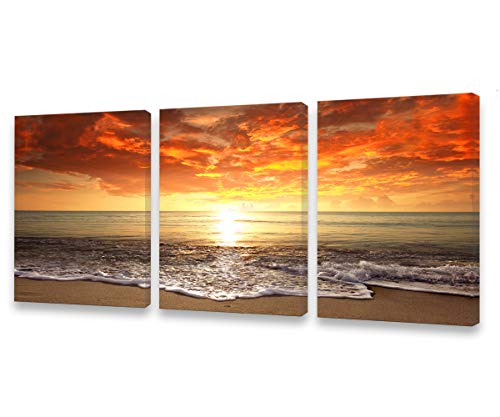 S0134 Canvas Prints Wall Art Sunset Ocean Beach Pictures Photo Paintings for Kids RoomLiving Room Bedroom Home Decorations Stretched and Framed Seascape Waves Landscape Giclee Artwork