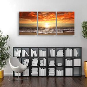 S0134 Canvas Prints Wall Art Sunset Ocean Beach Pictures Photo Paintings for Kids RoomLiving Room Bedroom Home Decorations Stretched and Framed Seascape Waves Landscape Giclee Artwork