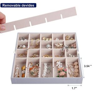 homing 50 Slots Earring Organizer Box with 8 Necklace Hooks, Birthday and Christmas Gifts, Classic 2 Trays Faux Leather Women Jewelry Storage Case for Rings, Bracelet, Grey