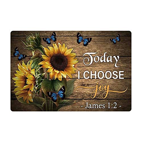 Retro Metal Sign Sunflower and Butterfly Tin Sign Today I Choose Joy Sign for Wall Decoration Plaque for Bar Cafe Club 8x12 Inch Metal Poster