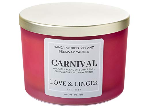 Grape Candle | Bubble Gum Candle | Cotton Candy Candle | Fun Candles | Luxury Soy & Beeswax Candles for Home | 16 oz. Large Jar 3 Wick Candle | Cool Candles