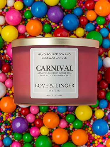 Grape Candle | Bubble Gum Candle | Cotton Candy Candle | Fun Candles | Luxury Soy & Beeswax Candles for Home | 16 oz. Large Jar 3 Wick Candle | Cool Candles